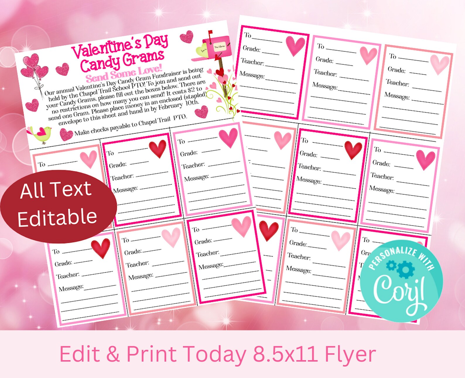 Valentine Candy Gram Printable Flyer PTA PTO Valentine's - Etsy
