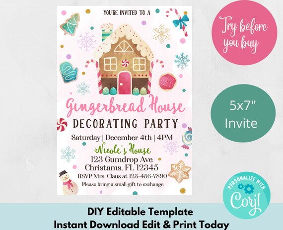 EDITABLE Gingerbread House Decorating Party Invitation Gingerbread ...