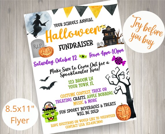Halloween fundraiser flyer EDITABLE Halloween movie night Costume party ...