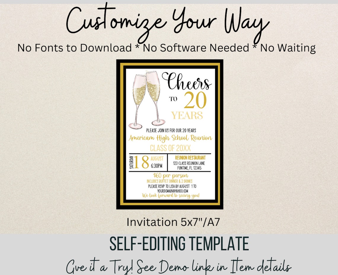 Editable Class Reunion Invitation Template Any Year College - Etsy