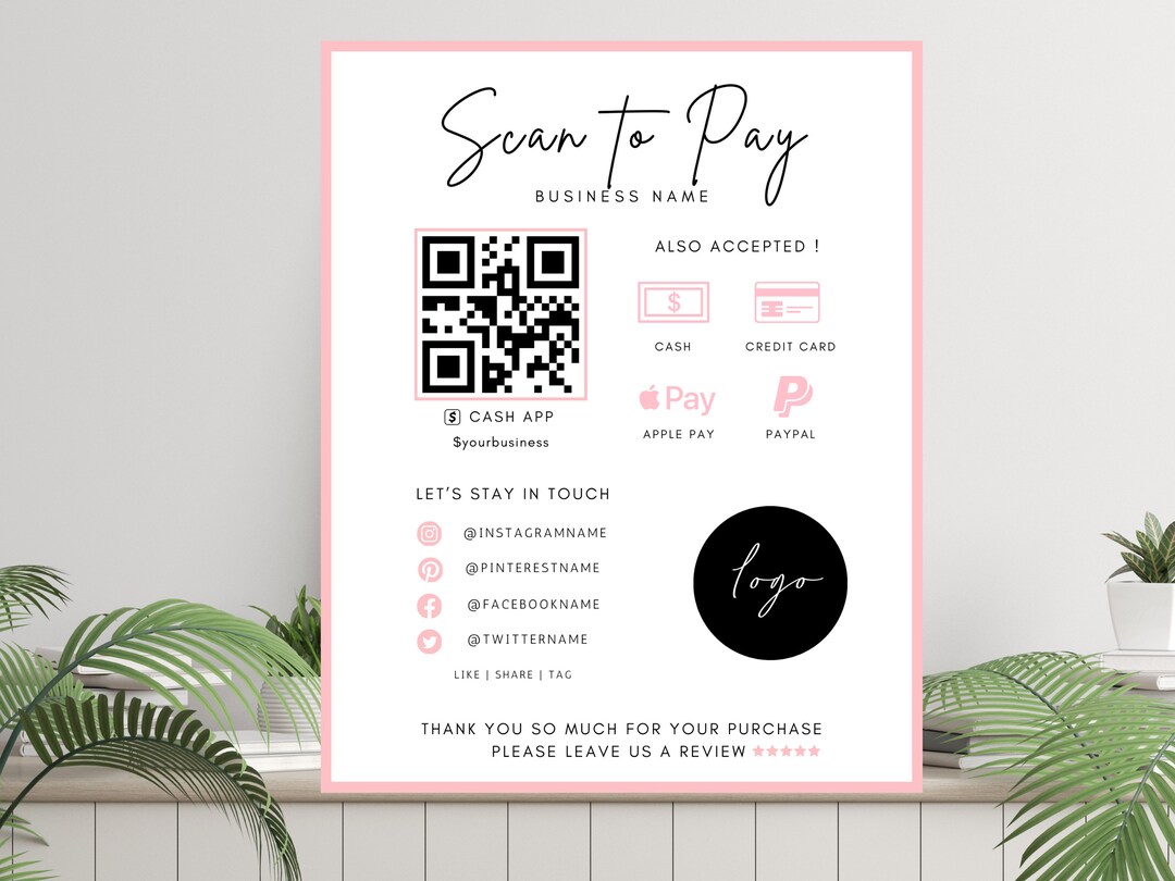 Editable Scan to Pay Card QR Code Sign Template Payment Printable ...
