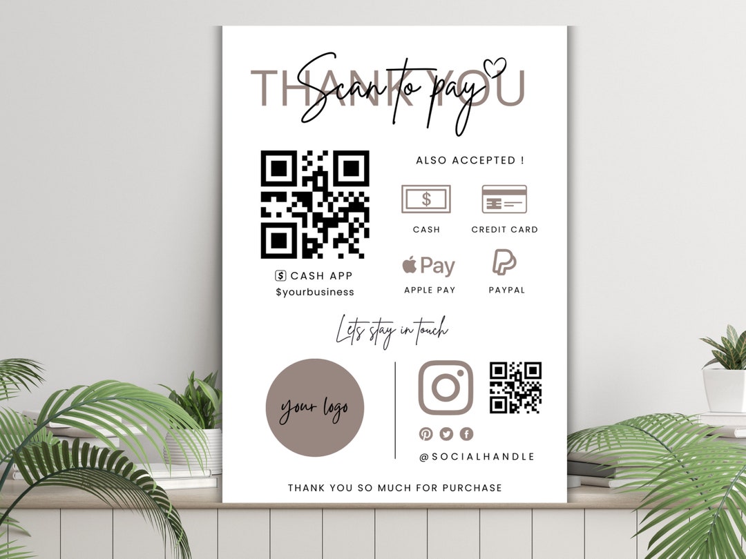 Editable Scan to Pay Card QR Code Sign Payment Template Cashapp Paypal ...