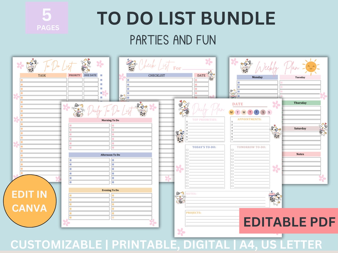 Editable to Do List Planner Cats Planner Template Bundle Cat Lover ...