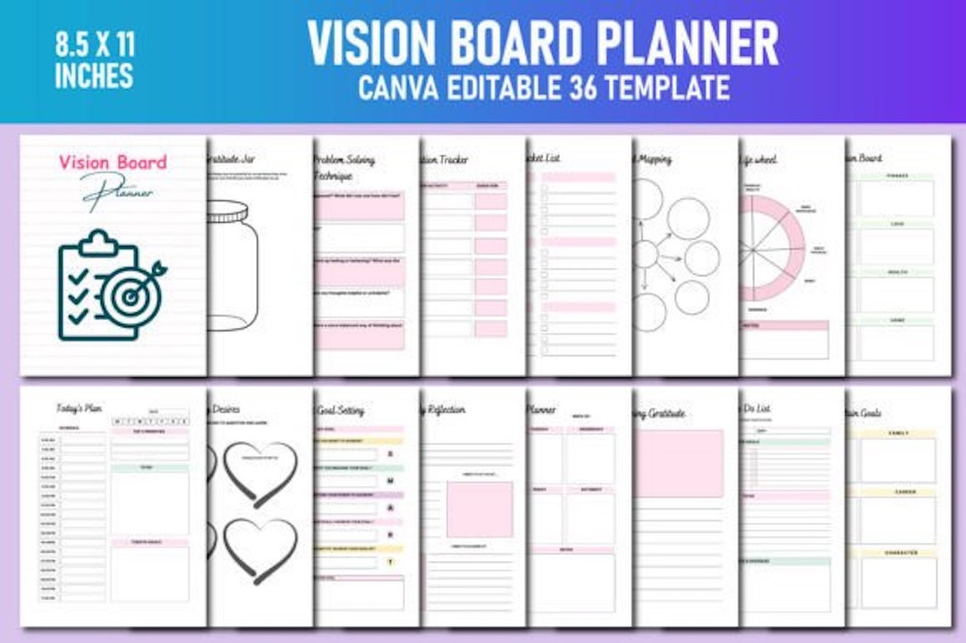 Editable Vision Board Planner Canva Template Goal Planner Printable ...