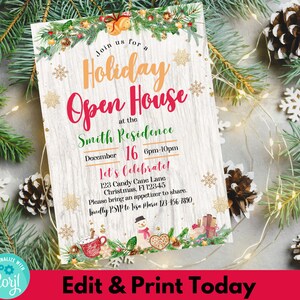 Holiday Open House Party Invitation, Holiday Cocktail Party Digital ...