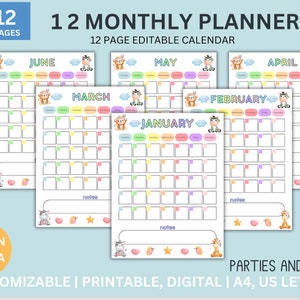 Tribe Animals Monthly Planner Printable Monthly Planner Kids Monthly ...