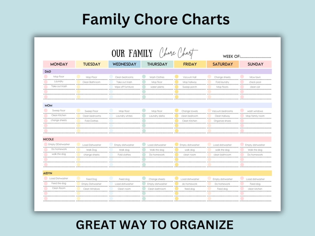 Editable Family Chore Chart Printable Weekly Chore List Kids Adults ...