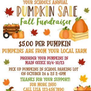 EDITABLE Fall Pumpkin Sale Fundraiser Flyer Printable Invitation ...