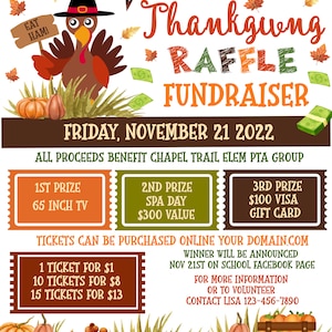 EDITABLE Thanksgiving Raffle Ticket Fundraiser Flyer Raffle Fundraiser ...