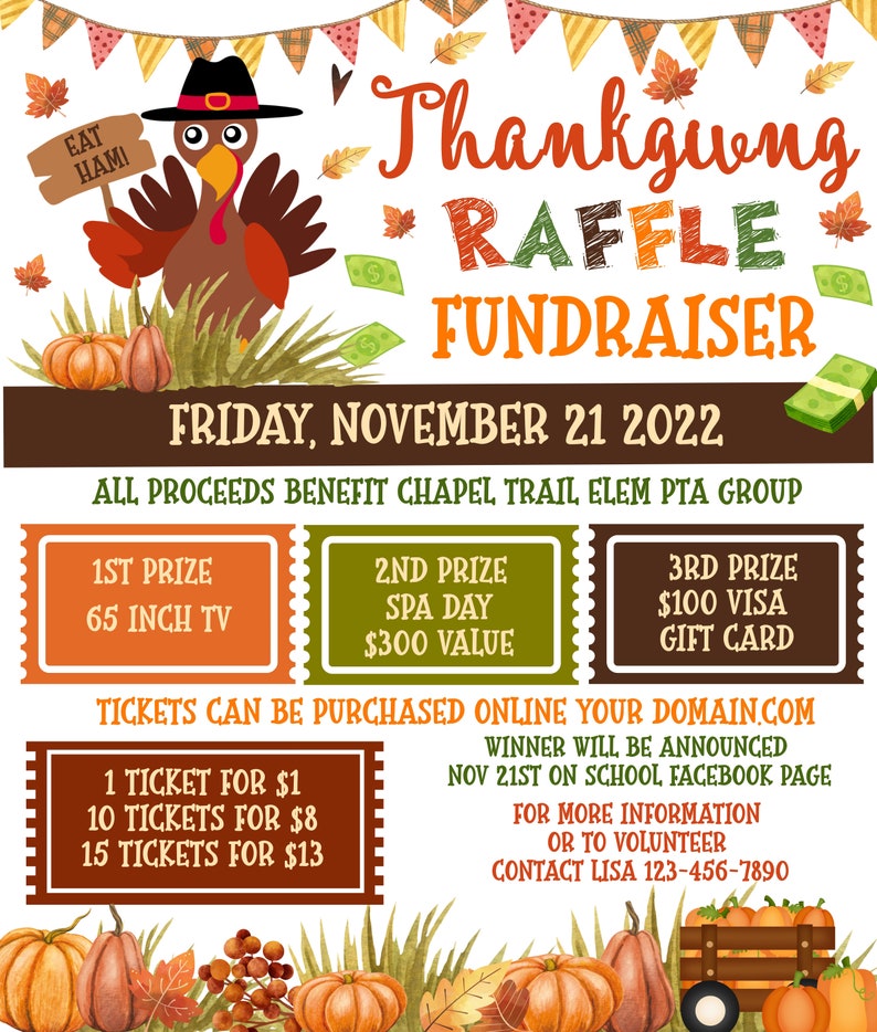 EDITABLE Thanksgiving Raffle Ticket Fundraiser Flyer Raffle - Etsy