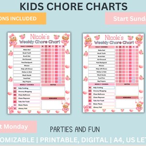 Girl Chore Chart for Kids Printable Kids Daily Ballerina Weekly ...