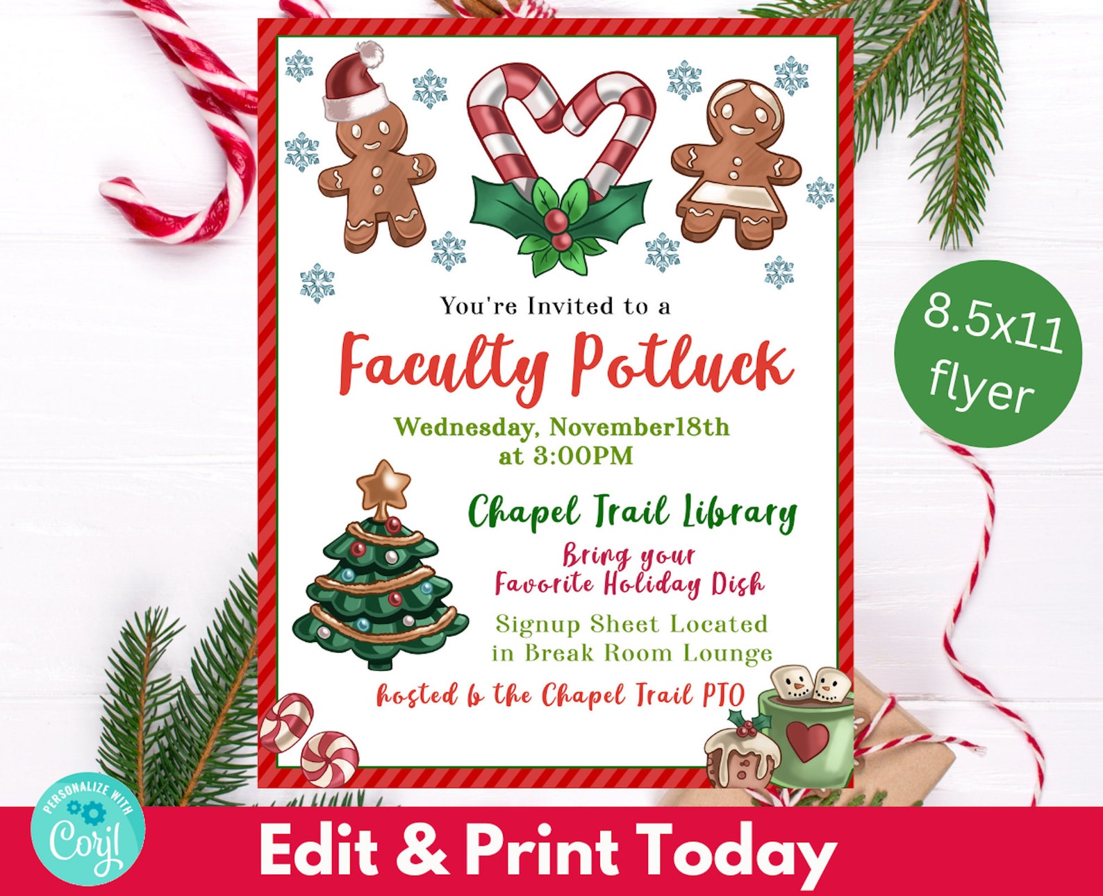 Christmas Faculty Potluck Invitation Holiday Potluck Sign Up - Etsy