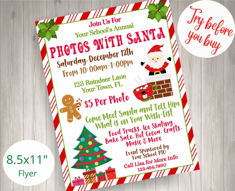 EDITABLE Photos With Santa Flyer Picture With Santa Self - Etsy