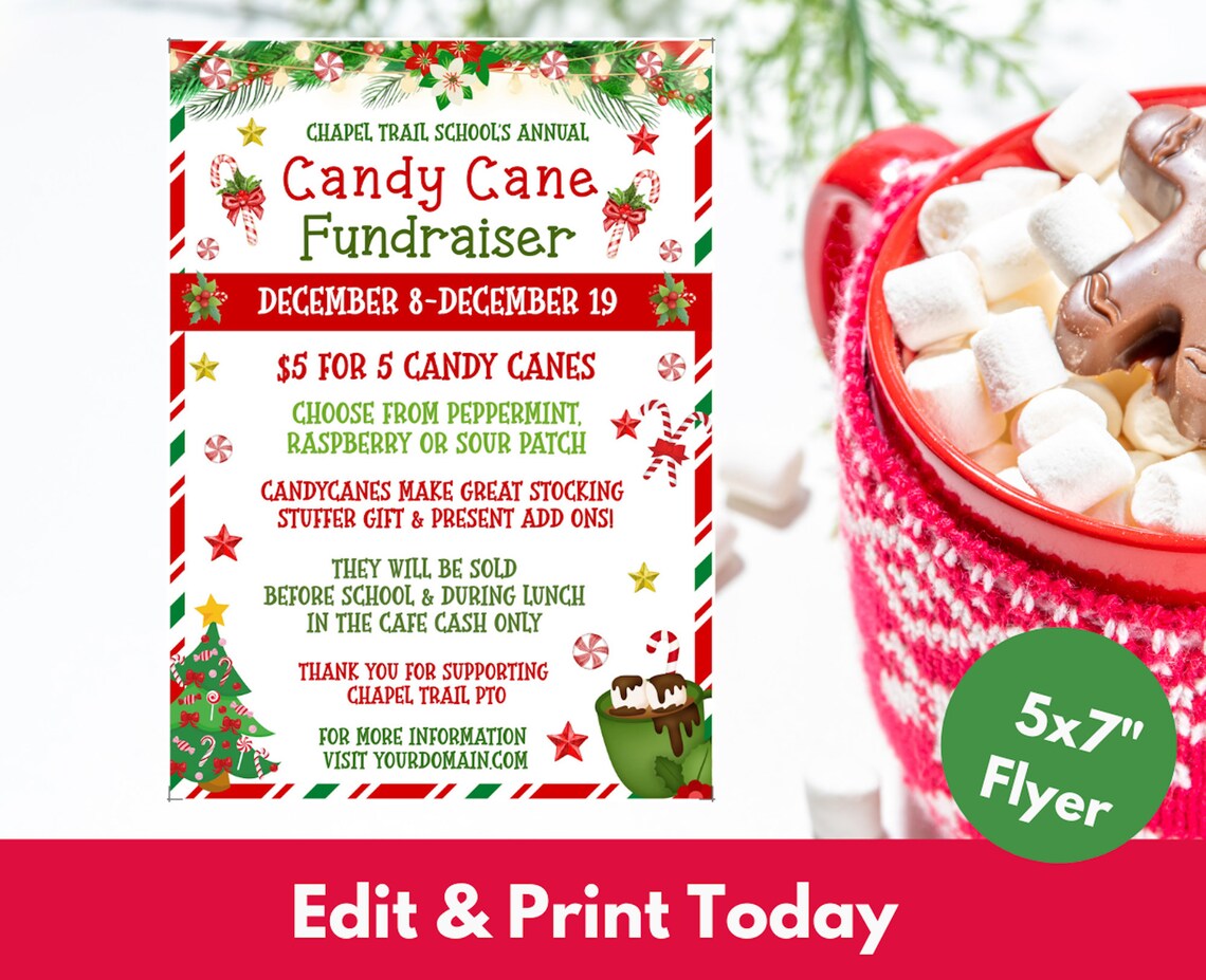 Christmas Candy Cane Fundraiser Flyer Printable PTO PTA School - Etsy