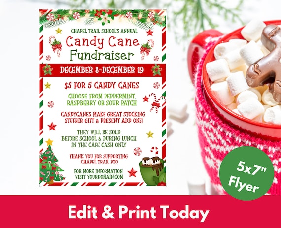 Christmas Candy Cane Fundraiser Flyer Printable PTO PTA School ...