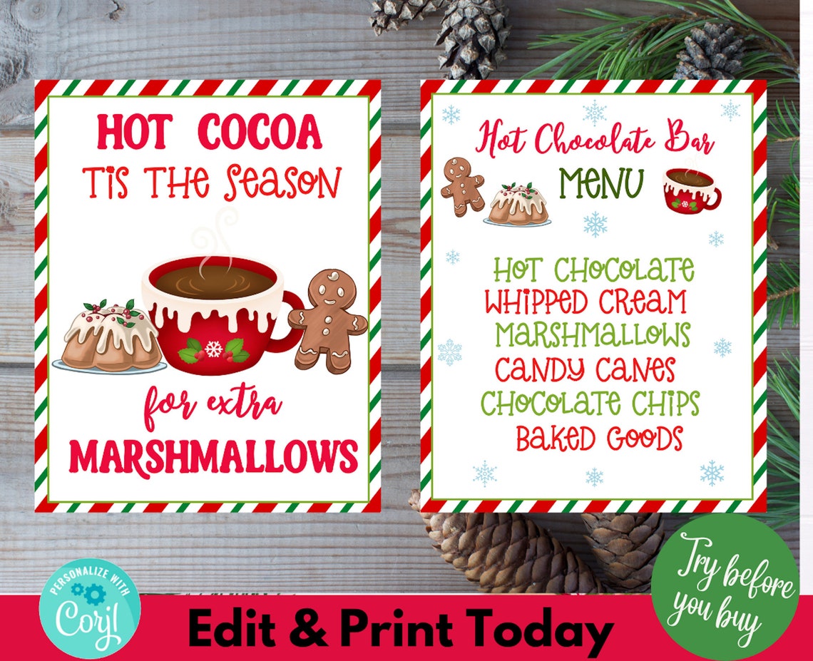 Hot Cocoa Bar Printable Sign Cocoa Bar Sign Hot Chocolate - Etsy