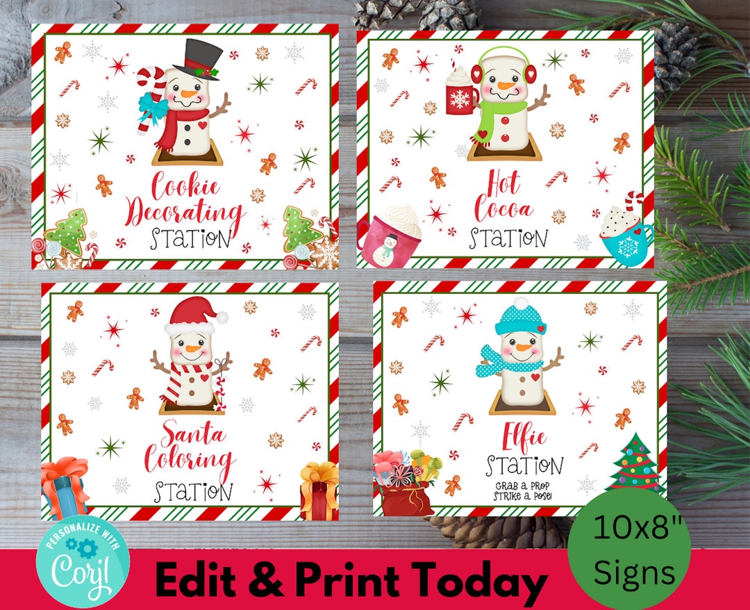 Christmas Party Signs Holiday Party Cookie Decorating Signs Smores ...