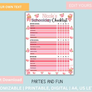 Girl Chore Chart Chore Chart Ballerina Printable Kids Daily Weekly ...