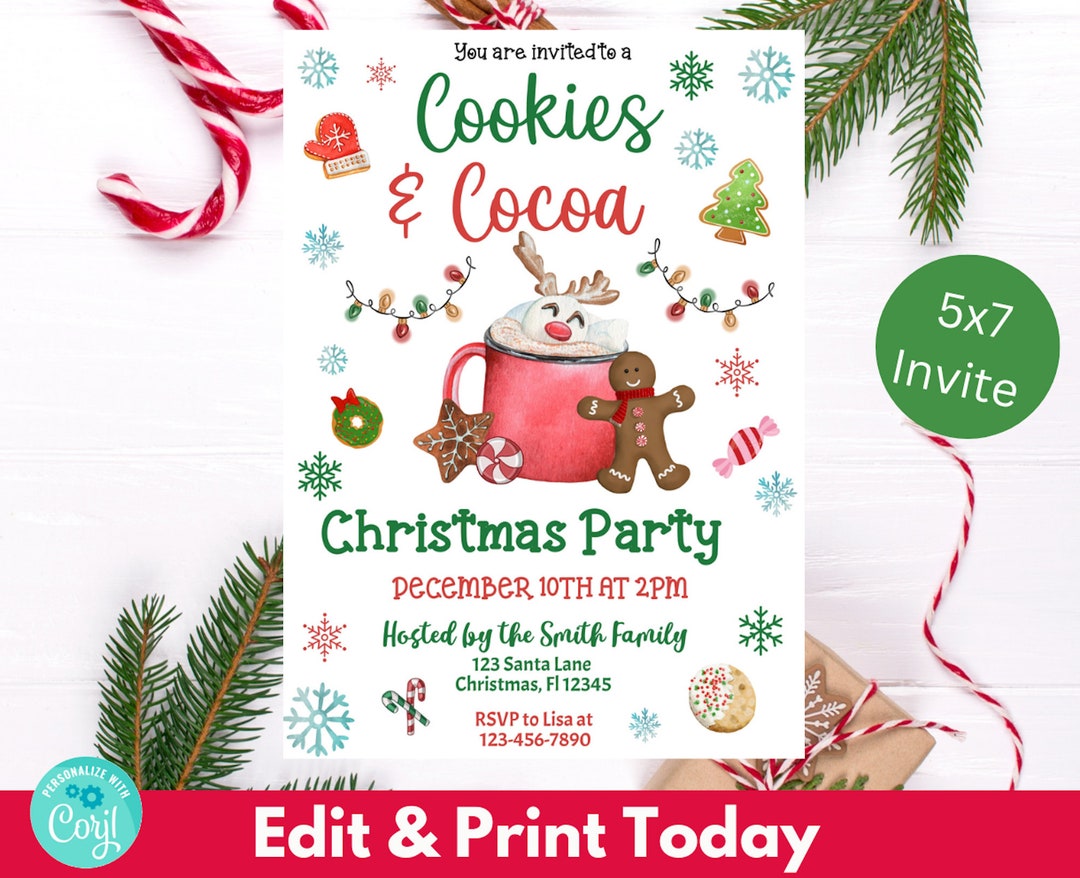 Christmas Cookies and Cocoa Party Christmas Party Invitation Cocoa and ...