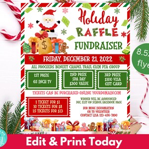 Christmas Raffle Ticket Fundraiser Flyer Holiday Split the Pot Raffle ...