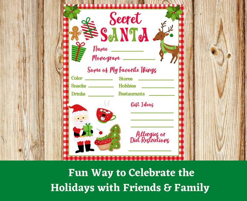 Secret Santa Questionnaire Survey Holiday Gift Exchange Survey - Etsy