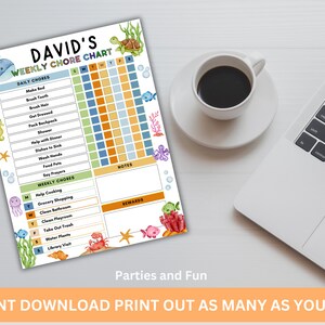 Ocean Animals Chore Chart for Kids Printable Kids Daily Weekly ...