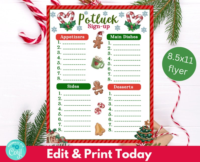 Editable Christmas Potluck Sign-up Sheet Holiday Office - Etsy
