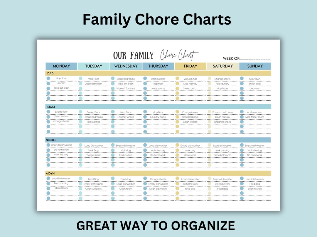 Editable Family Chore Chart Printable Weekly Chore List Kids Adults ...