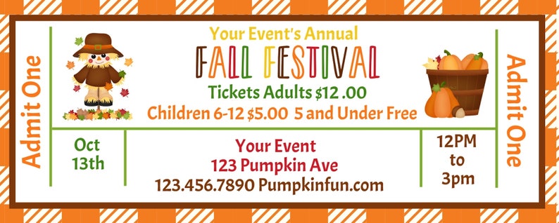 EDITABLE Fall Festival Event Ticket Harvest Event Thanksgiving ...