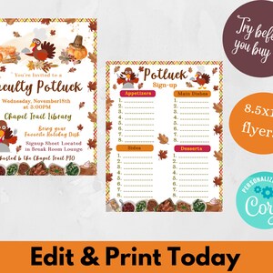 Thanksgiving Faculty Potluck Invitation, Potluck Sign up Sheet Fall ...