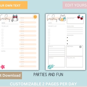 Cute Cats Editable Weekly Planner Checklist Printable Cats Weekly to Do ...