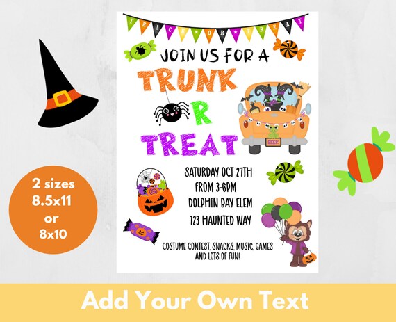 Editable Trunk or Treat Flyer Halloween Drive by Invitation Fall Event ...