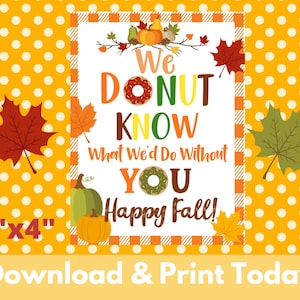 Fall Gift Tag Donut Appreciation Sign Donut Appreciation Donut Sign ...