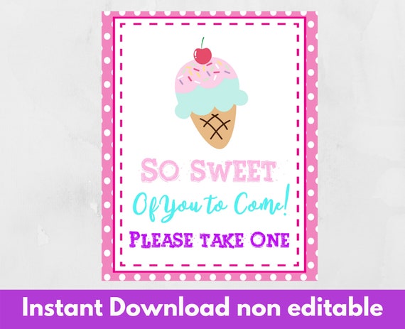 Ice Cream Birthday Party Favors Sign Ice Cream Sign Printable Sign ...