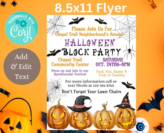 Halloween Block Party Festival Harvest Invite Flyer, Editable Printable ...
