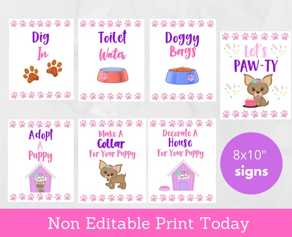 Dog Party Signs Puppy Birthday Sign Table Decor Dog Birthday Party Pink ...