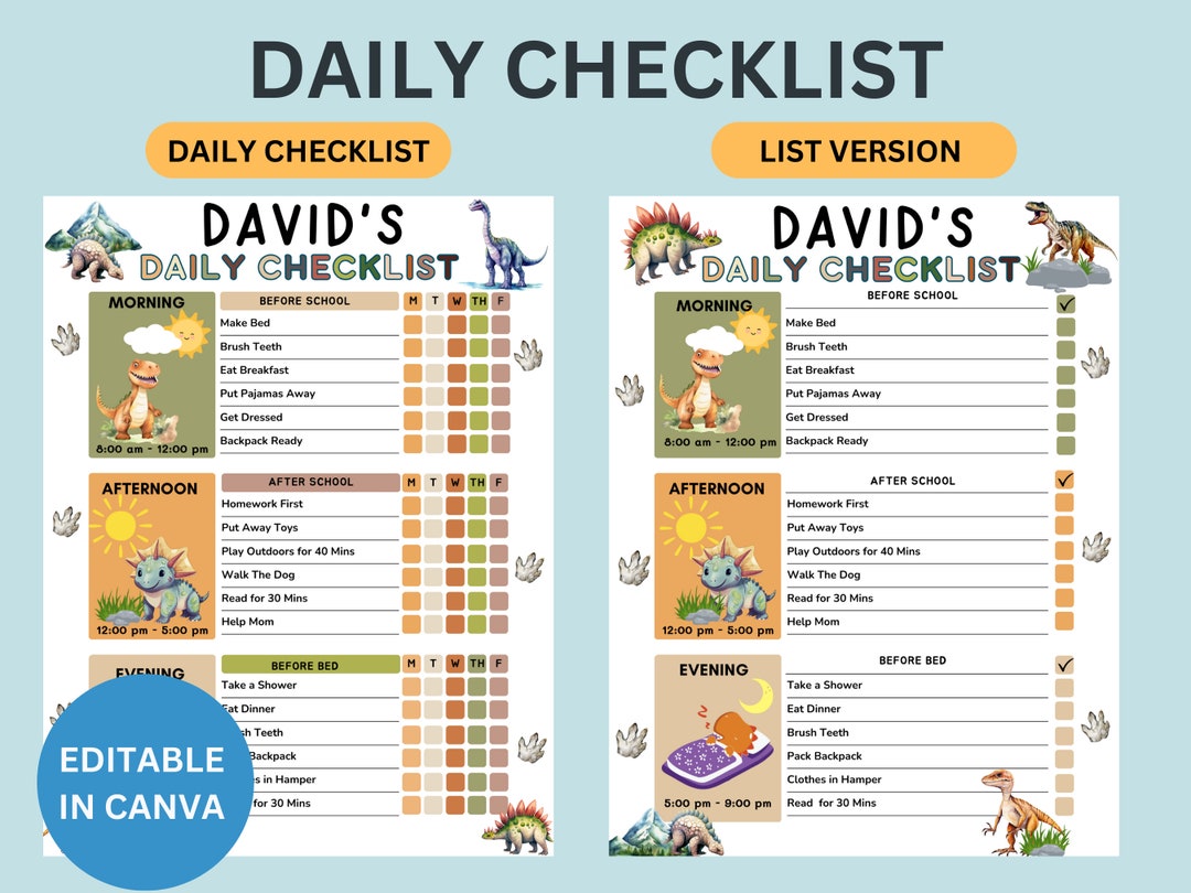 Dinosaur Chore Chart Responsibility Chart for Kids Chore Chart ...