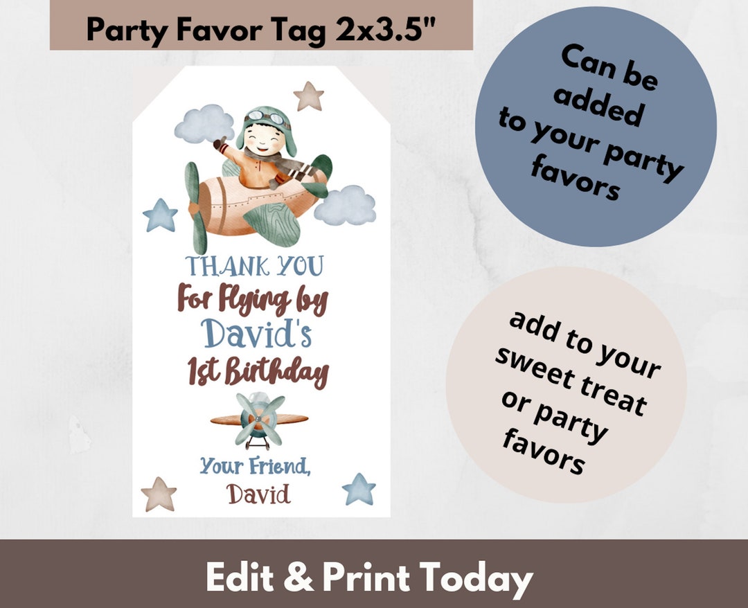 Airplane Birthday Thank You Tag Template Airplane Thank You Tag Pilot ...