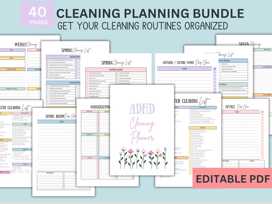 ADHD Planner Printable Cleaning Planner Editable ADHD Cleaning Planner ...