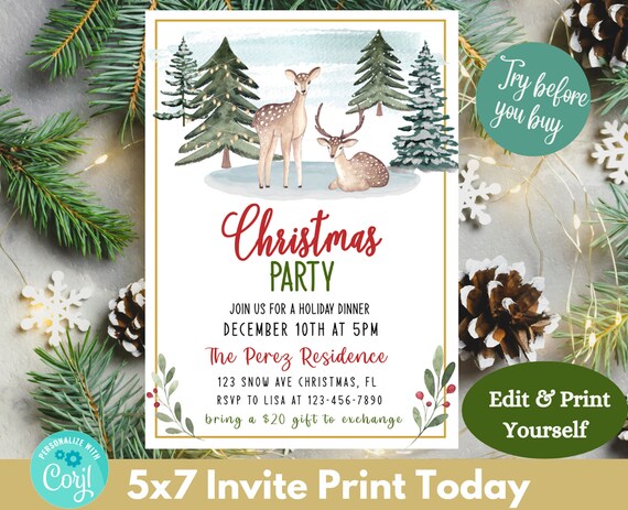 Woodland Christmas Party Invitation, Country Christmas Holiday Party ...