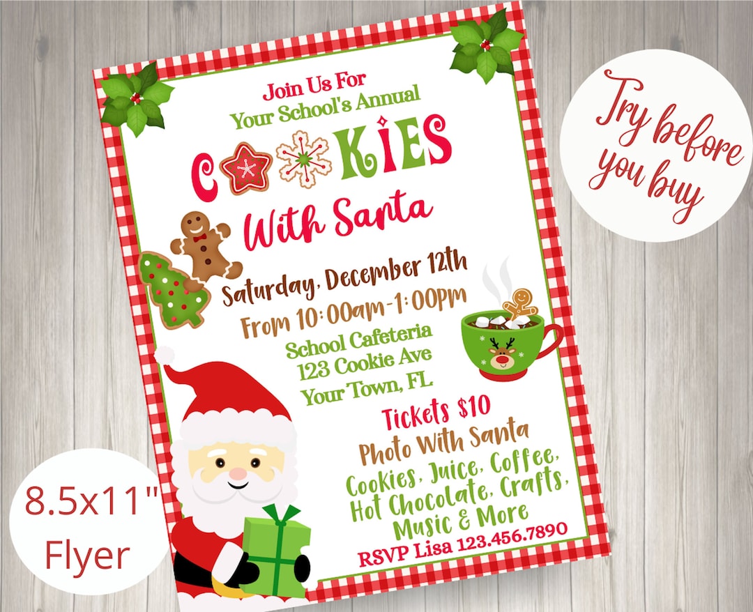 Cookies With Santa Flyer Kids Christmas School Event Flyer Community ...