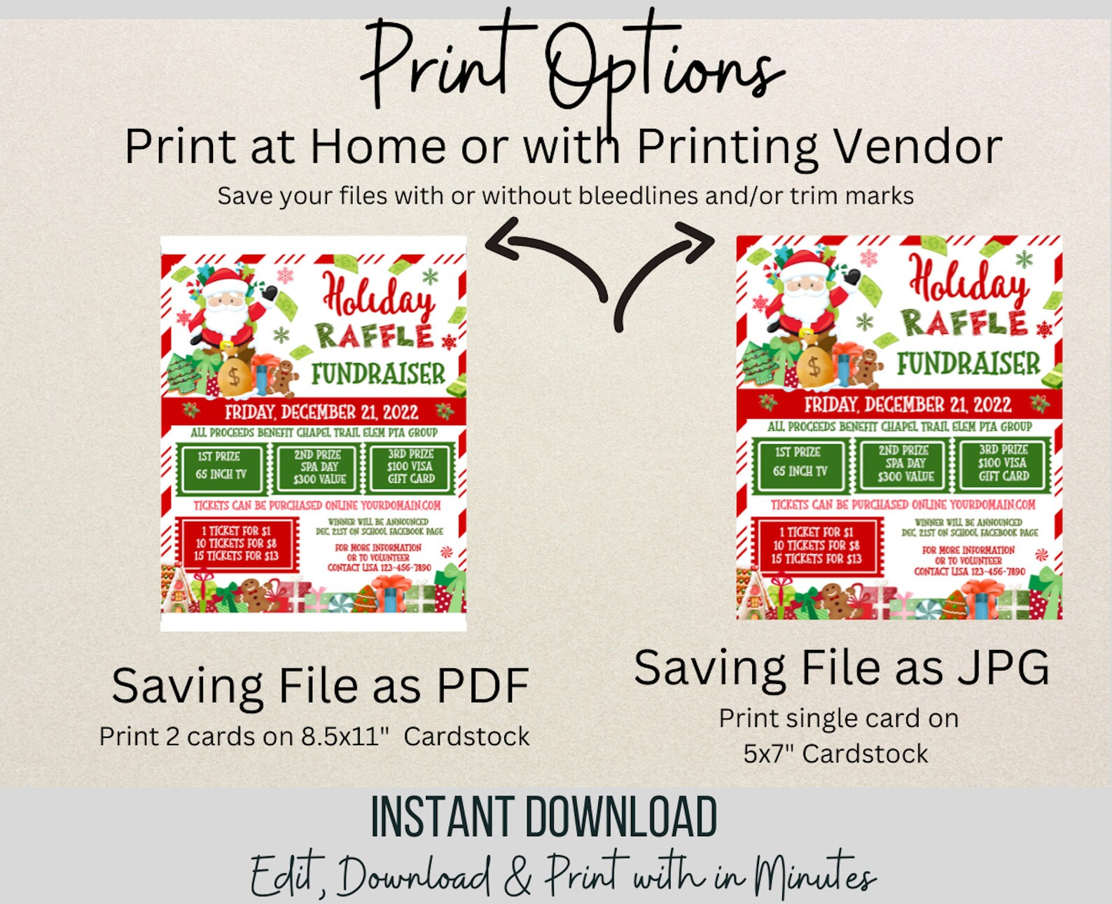 Christmas Raffle Ticket Fundraiser Flyer Holiday Split the - Etsy