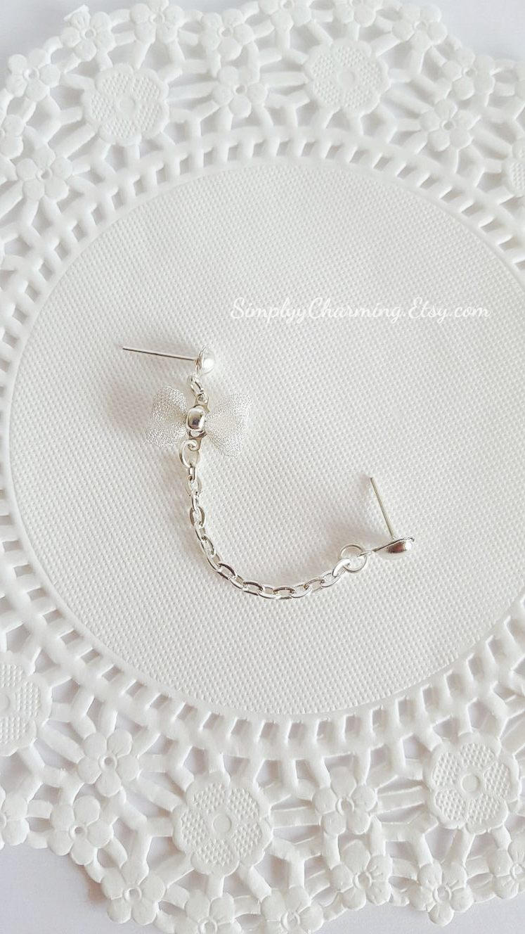 Mesh Bow Cartilage Chain Earring Helix Double Lobe Helix Ear Cuff ...