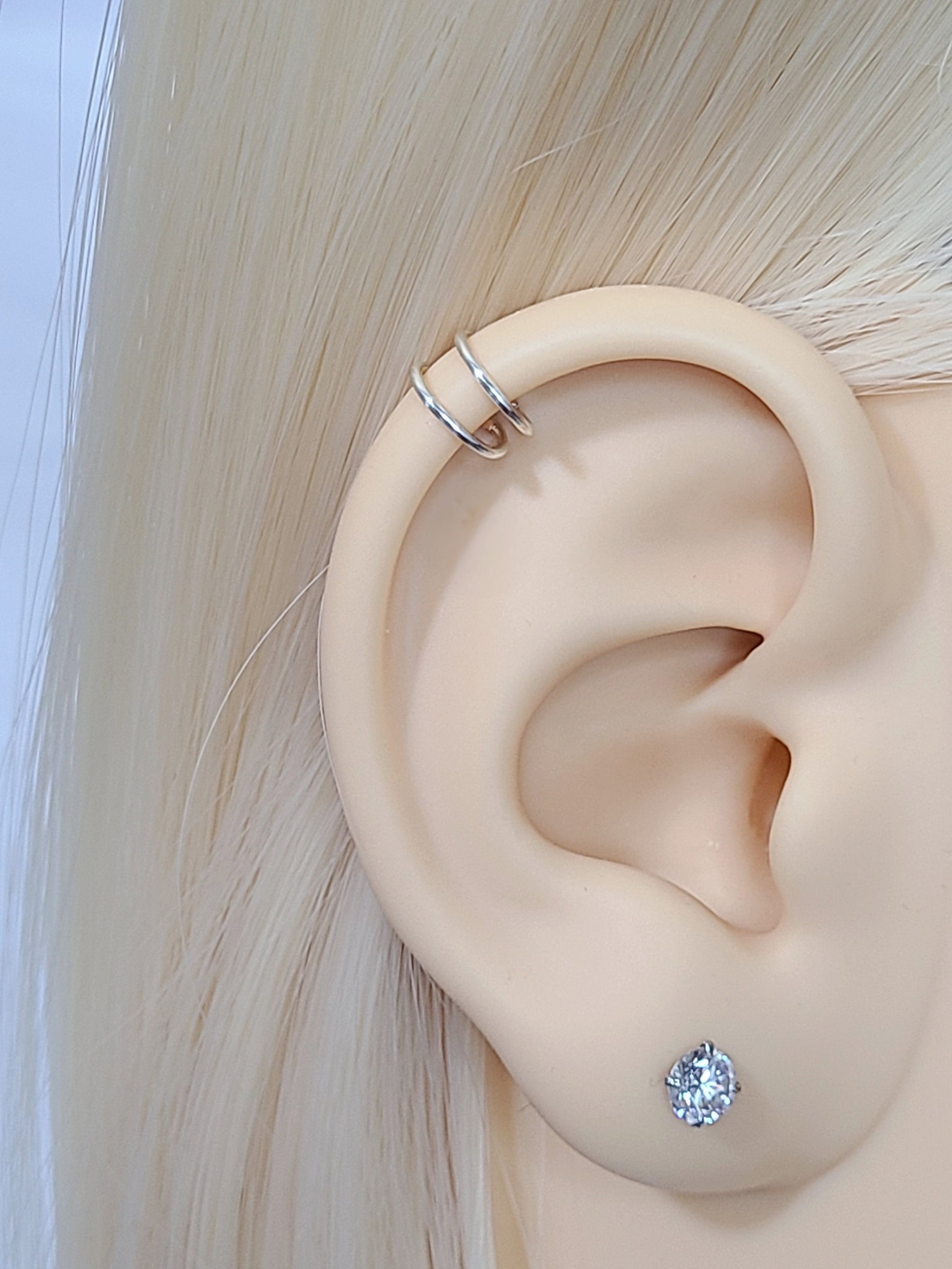 Fake Double Hoop Cartilage Helix Ear Cuff Fake Clip on Upper Forward ...