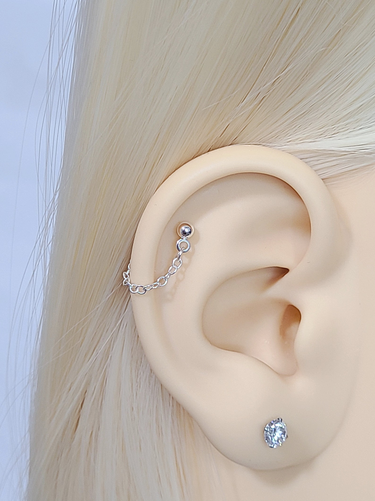 Triple Chain Cartilage Earring Helix Chain Earring Dangle Stud Dainty ...