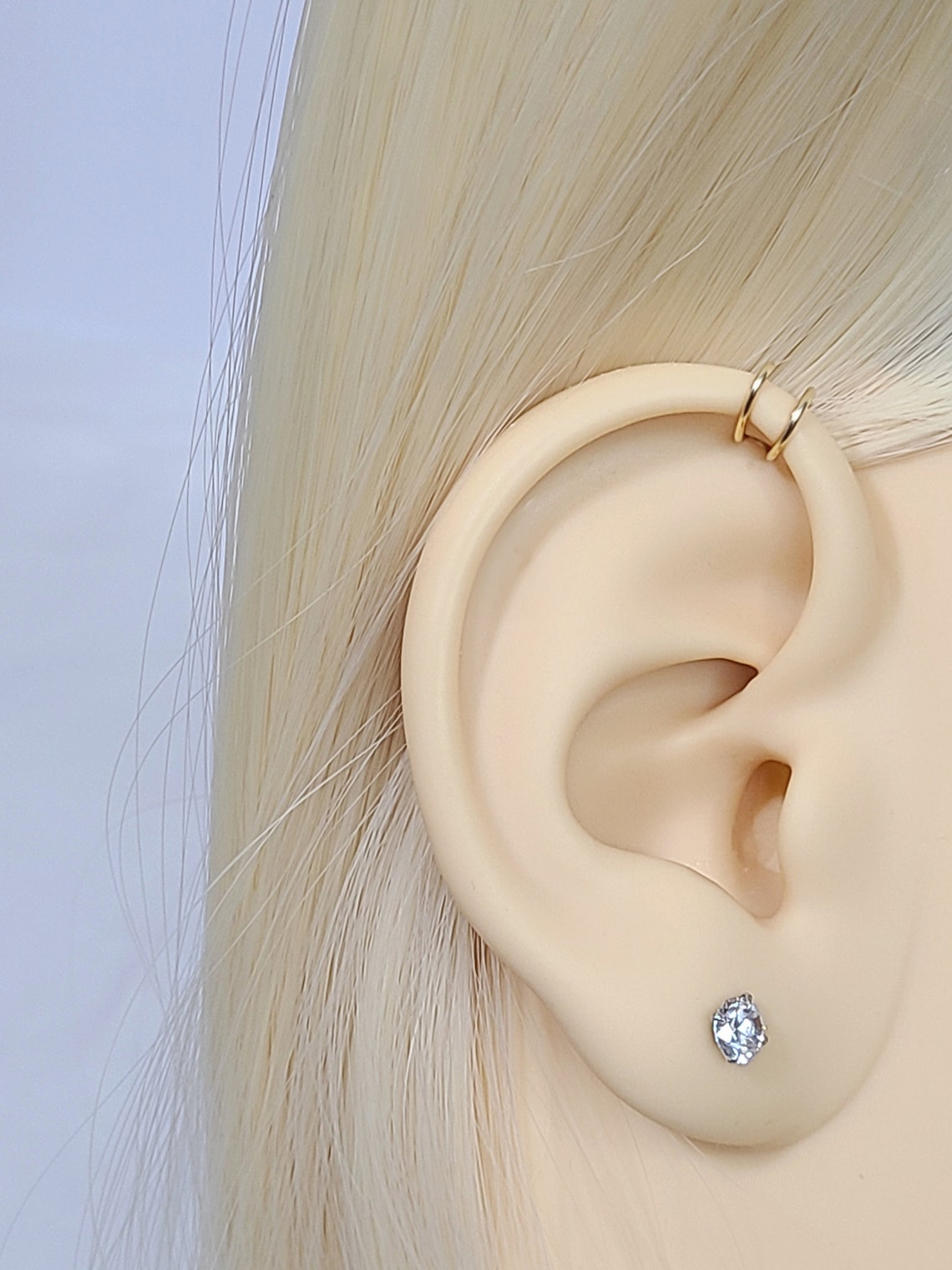 Fake Double Hoop Cartilage Helix Ear Cuff Fake Clip on Upper Forward ...