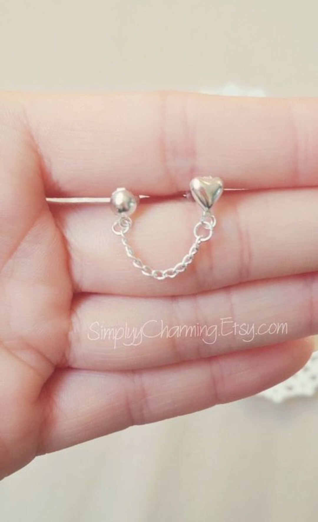 Heart Double Lobe Chain Earring Industrial Multiple Piercings Simple ...