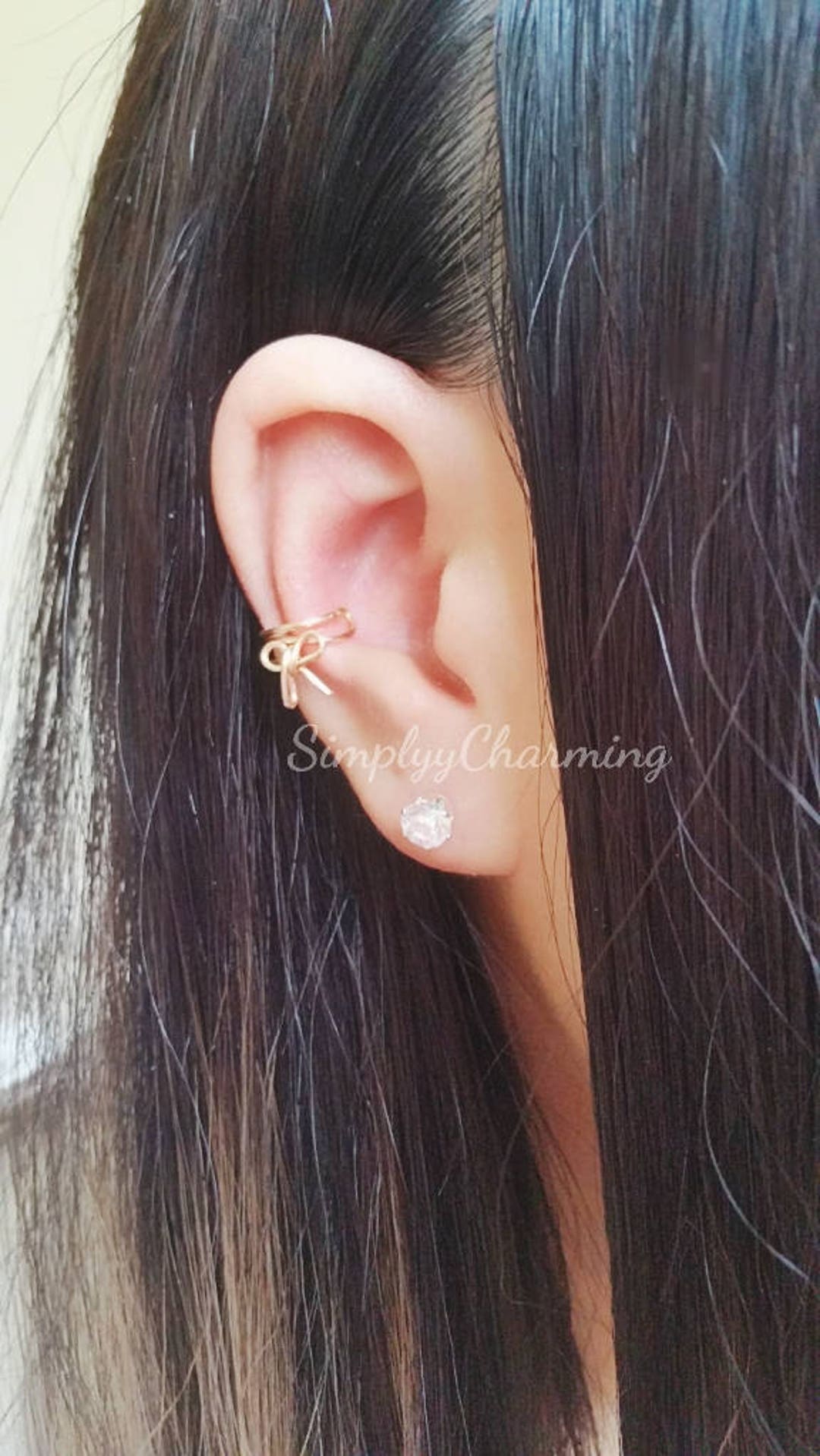 Fake Bow Tie Ribbon Cartilage Helix Conch Ear Cuff Earring Fake Clip on ...