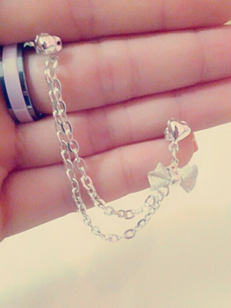 Mesh Bow Cartilage Chain Earrings Double Lobe Helix Ear Cuff - Etsy
