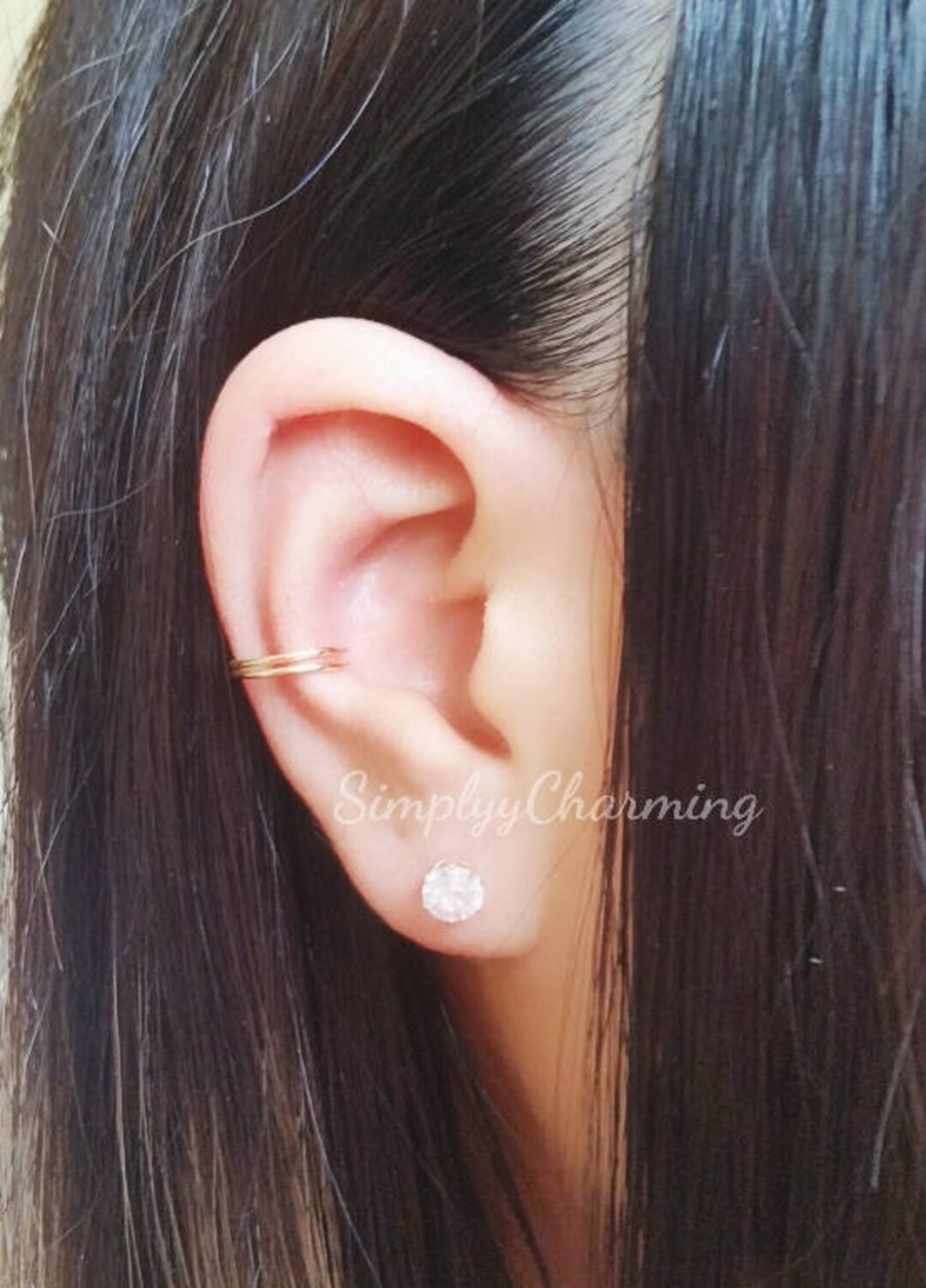 Fake Double Hoop Ear Cuff Fake Conch Cartilage Helix Clip on Earring No ...